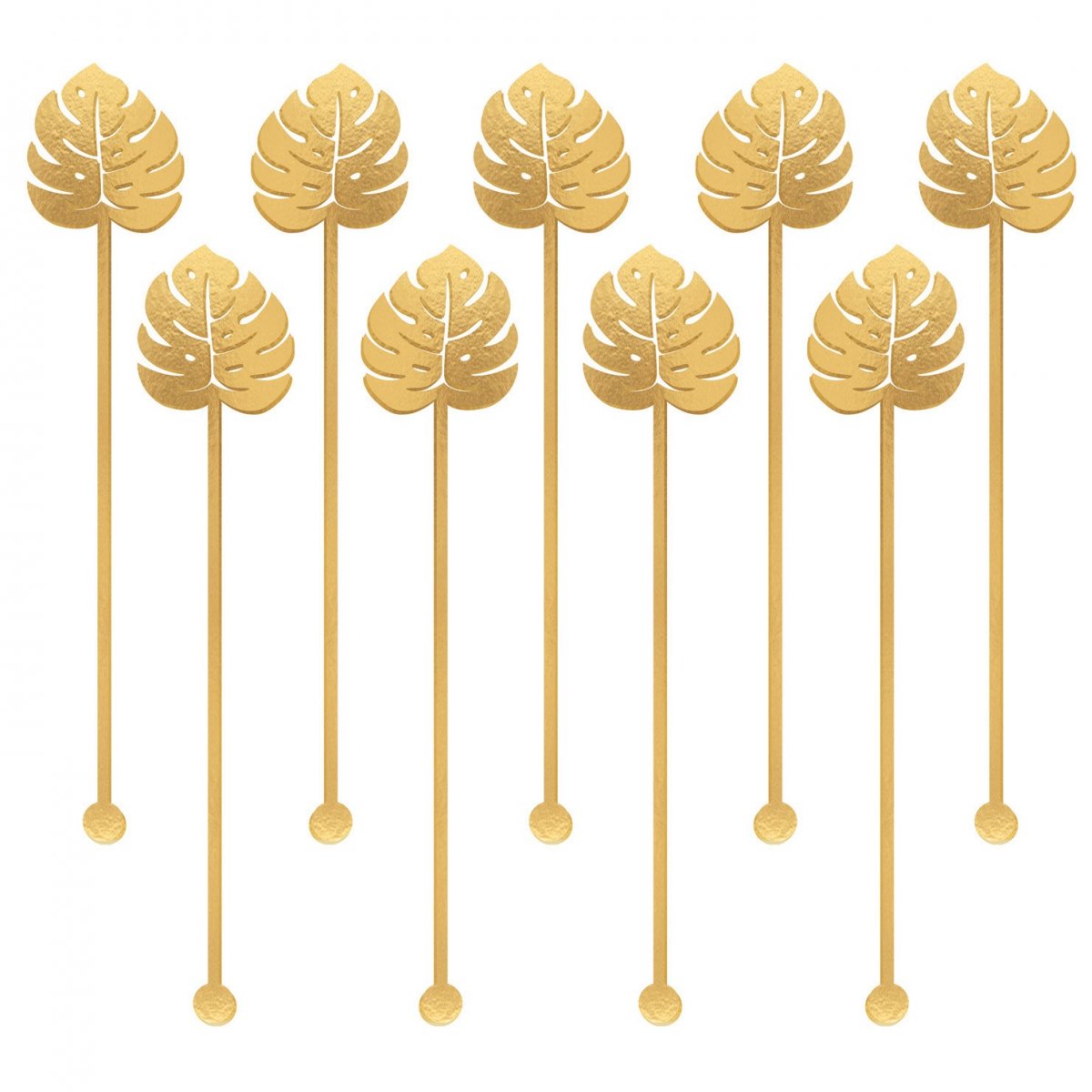 Rørepind i guld - Drinkspind med palmeblad - Festpynt